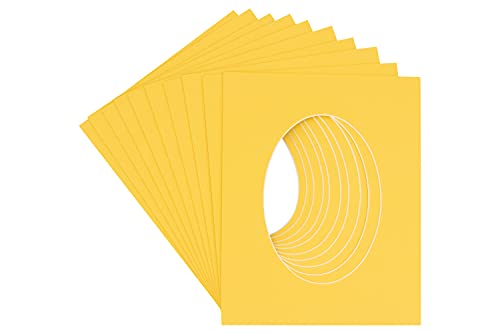 CountryArtHouse Chamois Yellow Acid Free 10x18 Oval Picture Frame Mat with White Core Bevel Cut for 8.5x11 Pictures - Fits 10x18 Frame - Pack of 10 Matboards