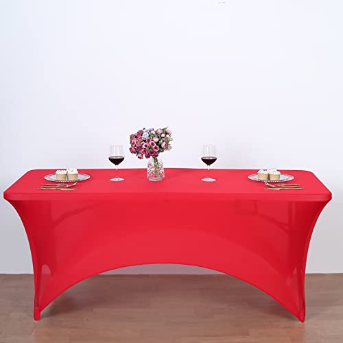 Craft And Party, Fitted Spandex Tablecover in Rectangular for Home, Party, Wedding or Restaurant Use (4 FT, Red)