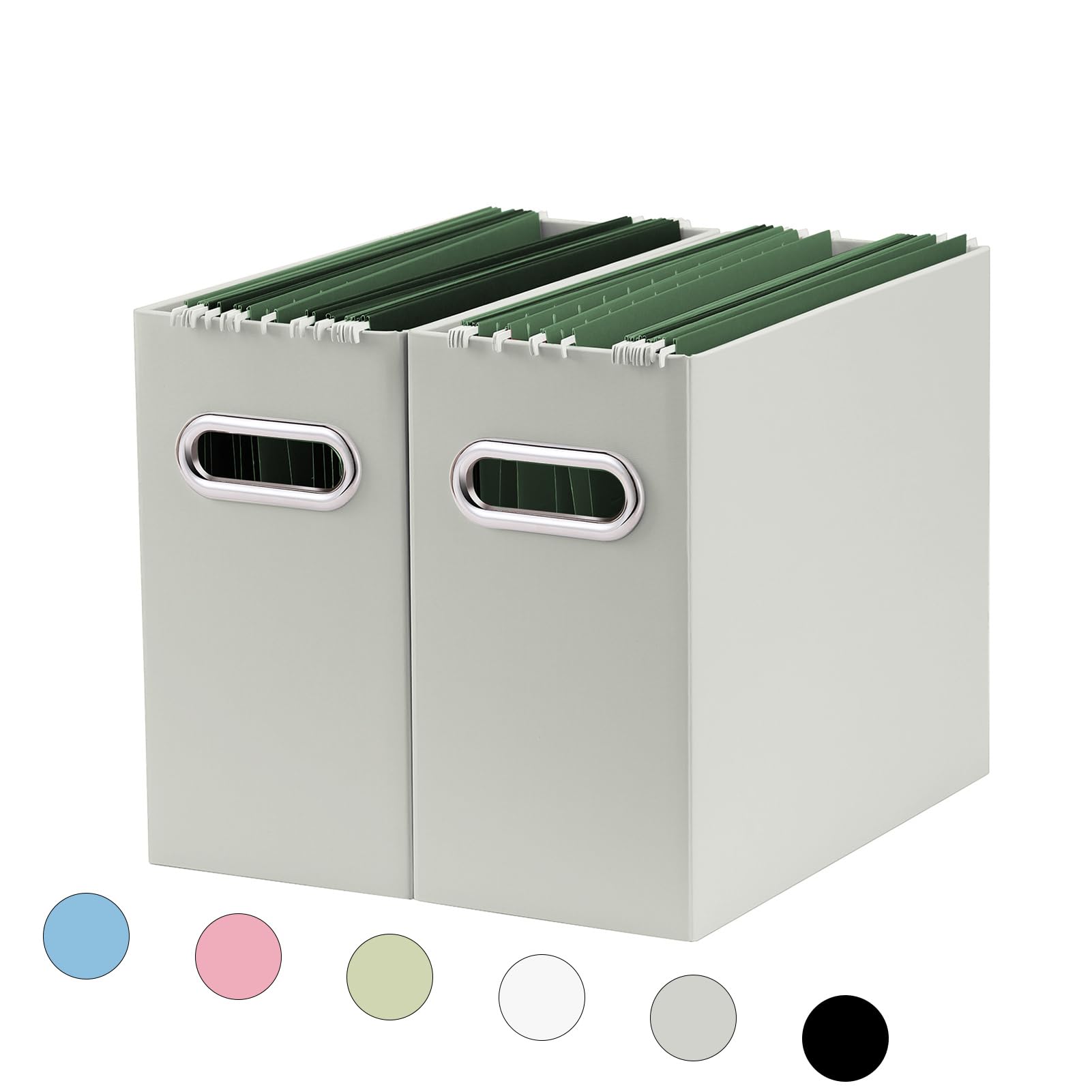 Oterri File Organizer, Small Storage Box, Cardboard File Folder Organizer, Collapsible File Box, Hanging File Organizer for Letter Size, Portable File Box with Handle, Only Box (Grey, 2 Packs)