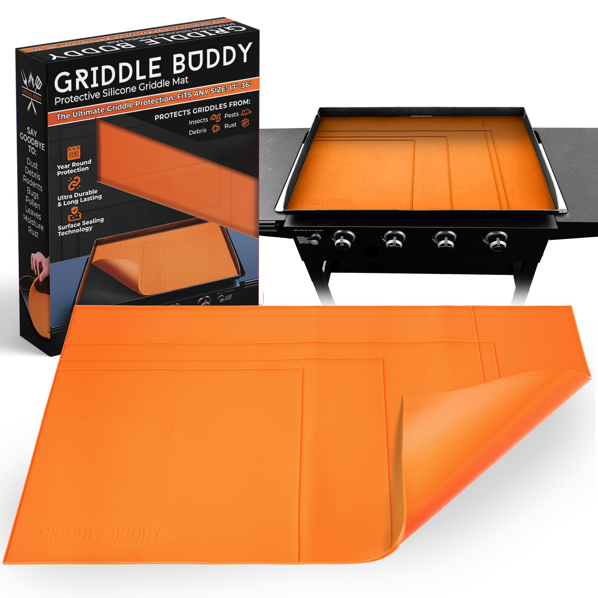 Silicone Griddle Mat by Griddle Buddy for Blackstone Griddles 36", 30", 28", 22" & 17", Heavy Duty Food Grade Mat, Protect from Rodents, Insects, Debris, Rust, All Season Cooking Cover
