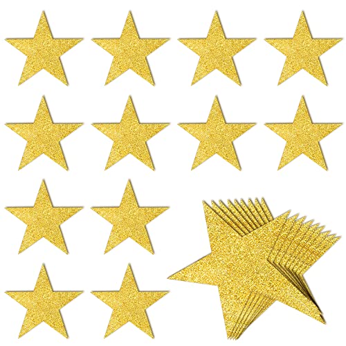 100 PCS Glitter Gold Five Star Cutouts Paper Star Confetti Cutouts Gold Star Cutouts for Bulletin Board Stars Accents Classroom Wall Party Decoration Supply
