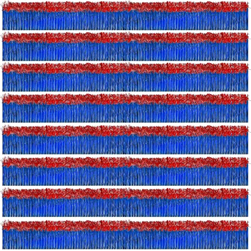 20 Pcs 4th of July Parade Float Decorations Including 8 Pcs 10 ft Metallic Foil Fringe Curtains 12 Pcs 6.5 ft Tinsel Garland for Flag Day Independence Day Party Car Decorations