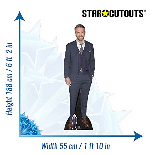 STAR CUTOUTS CS704 Celebrity Standee Ryan Reynolds Lifesize Cardboard Cutout Smart Casual Suit Cut Out 188cm Tall, 188 x 55 x 188 cm, Multi-Colour