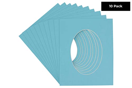 CountryArtHouse Aqua Blue Acid Free 12x16 Oval Picture Frame Mat with White Core Bevel Cut for 8.5x11 Pictures - Fits 12x16 Frame - Pack of 10 Matboards