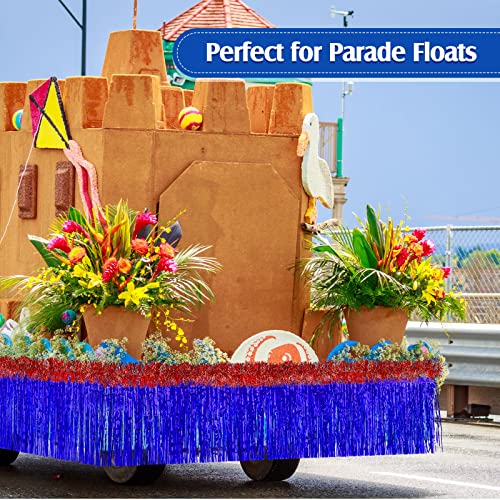 20 Pcs 4th of July Parade Float Decorations Including 8 Pcs 10 ft Metallic Foil Fringe Curtains 12 Pcs 6.5 ft Tinsel Garland for Flag Day Independence Day Party Car Decorations