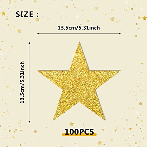 100 PCS Glitter Gold Five Star Cutouts Paper Star Confetti Cutouts Gold Star Cutouts for Bulletin Board Stars Accents Classroom Wall Party Decoration Supply