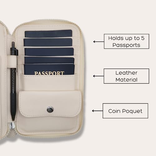 Leather Travel Document Holder - Family Passport & Boarding Pass Holder with Compartments & Slots