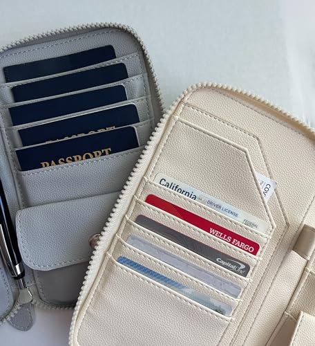 Leather Travel Document Holder - Family Passport & Boarding Pass Holder with Compartments & Slots