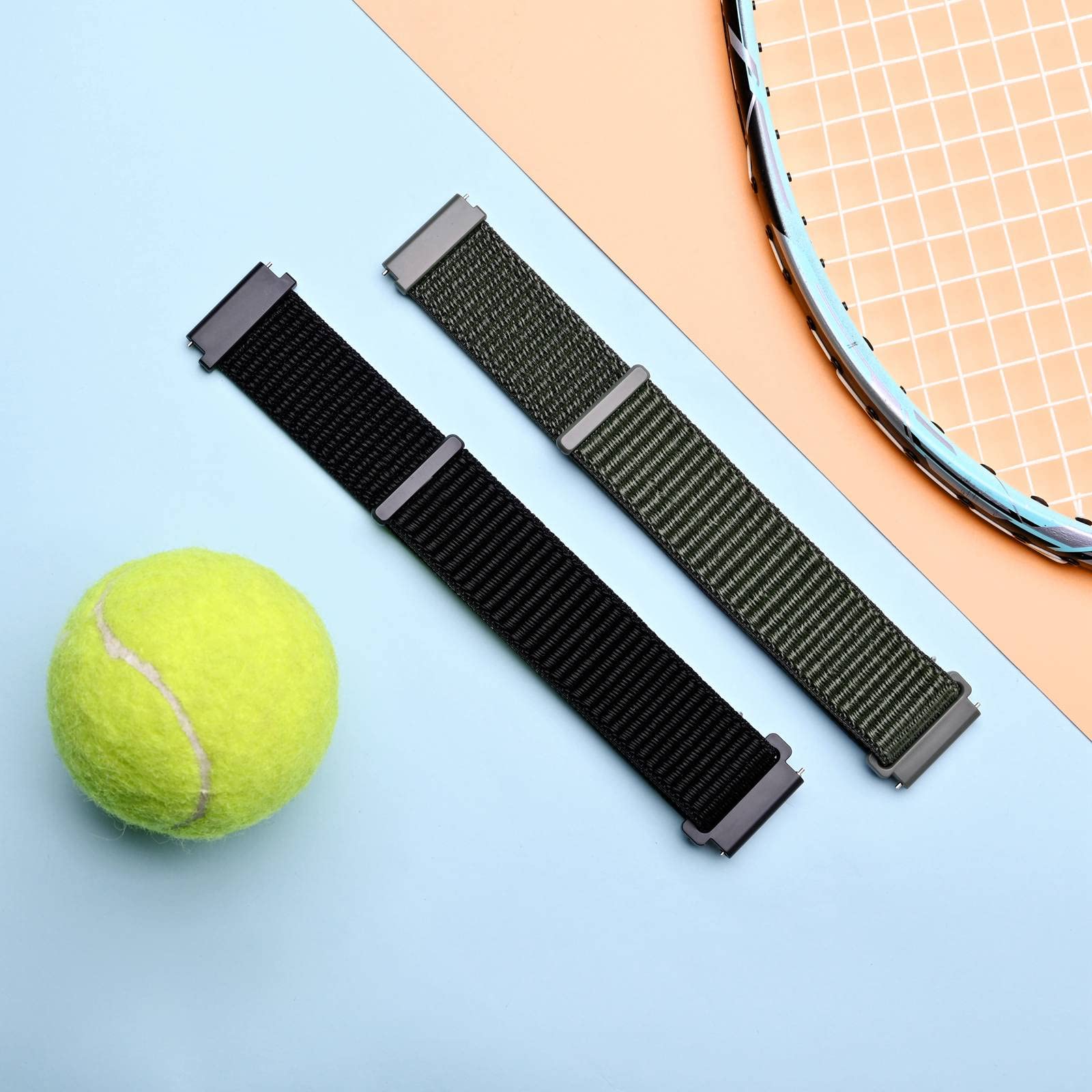 ANNEFIT Nylon Sport Loop Watch Bands 22mm, 2 Packs Quick Release Adjustable Strap for Men Women (Black and Army Green)