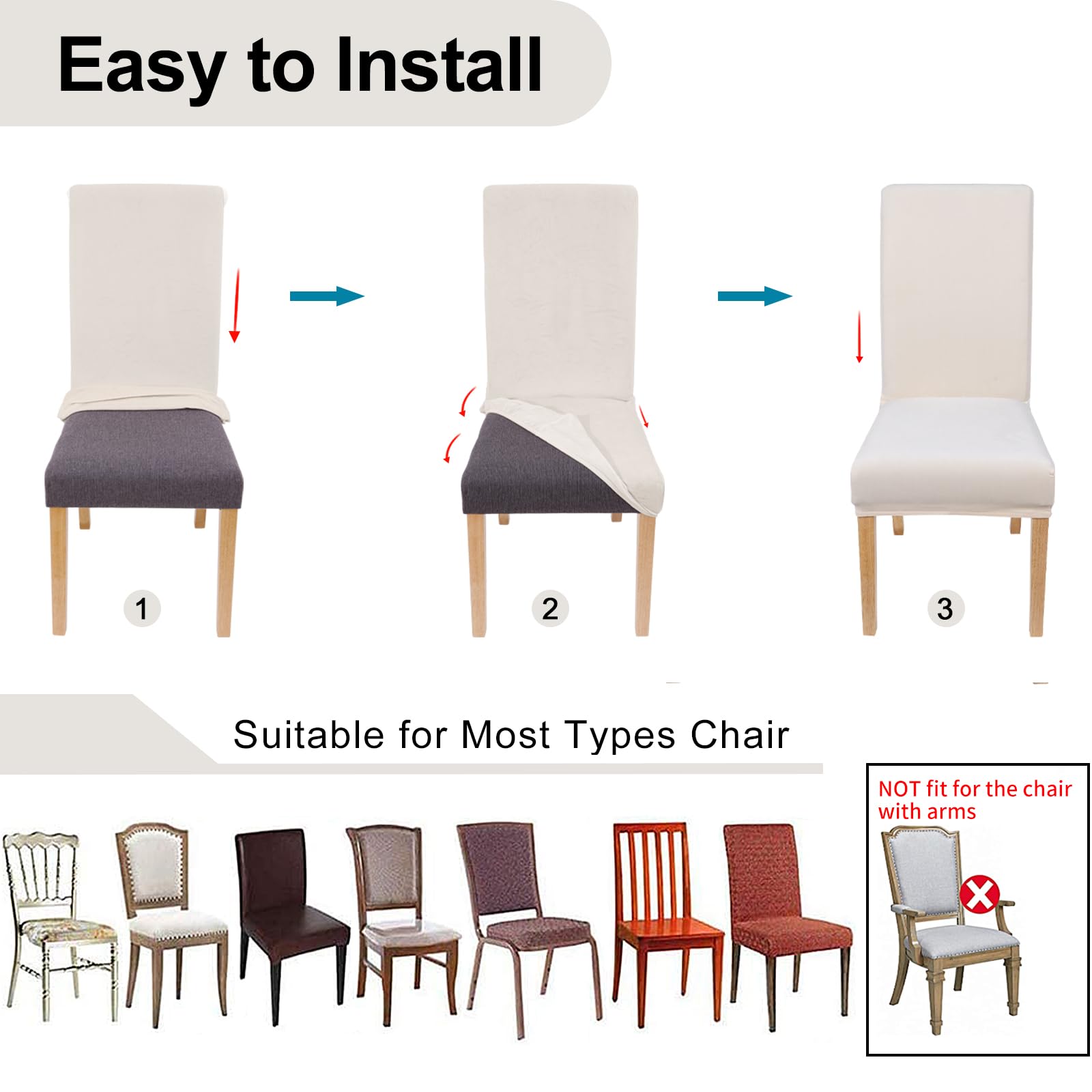 Smiry Velvet Stretch Chair Covers for Dining Room Set of 2, Soft Fit Removable Washable Kitchen Parsons Chair Slipcover Protector, Cream