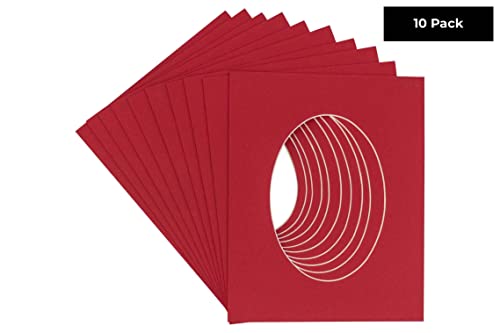 CountryArtHouse Deep Red Acid Free 8.5x11 Oval Picture Frame Mat with White Core Bevel Cut for 5x6 Pictures - Fits 8.5x11 Frame - Pack of 10 Matboards