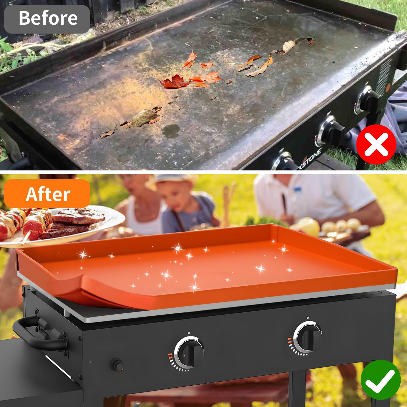 YOUEEFY Upgraded Silicone Griddle Mat 0f Full Cover for Blackstone Grill,28 Inch Blackstone Griddle Cover of Heavy Duty Food Grade Silicone,Keep The Griddle Clean and Prevent Rusting,Orange