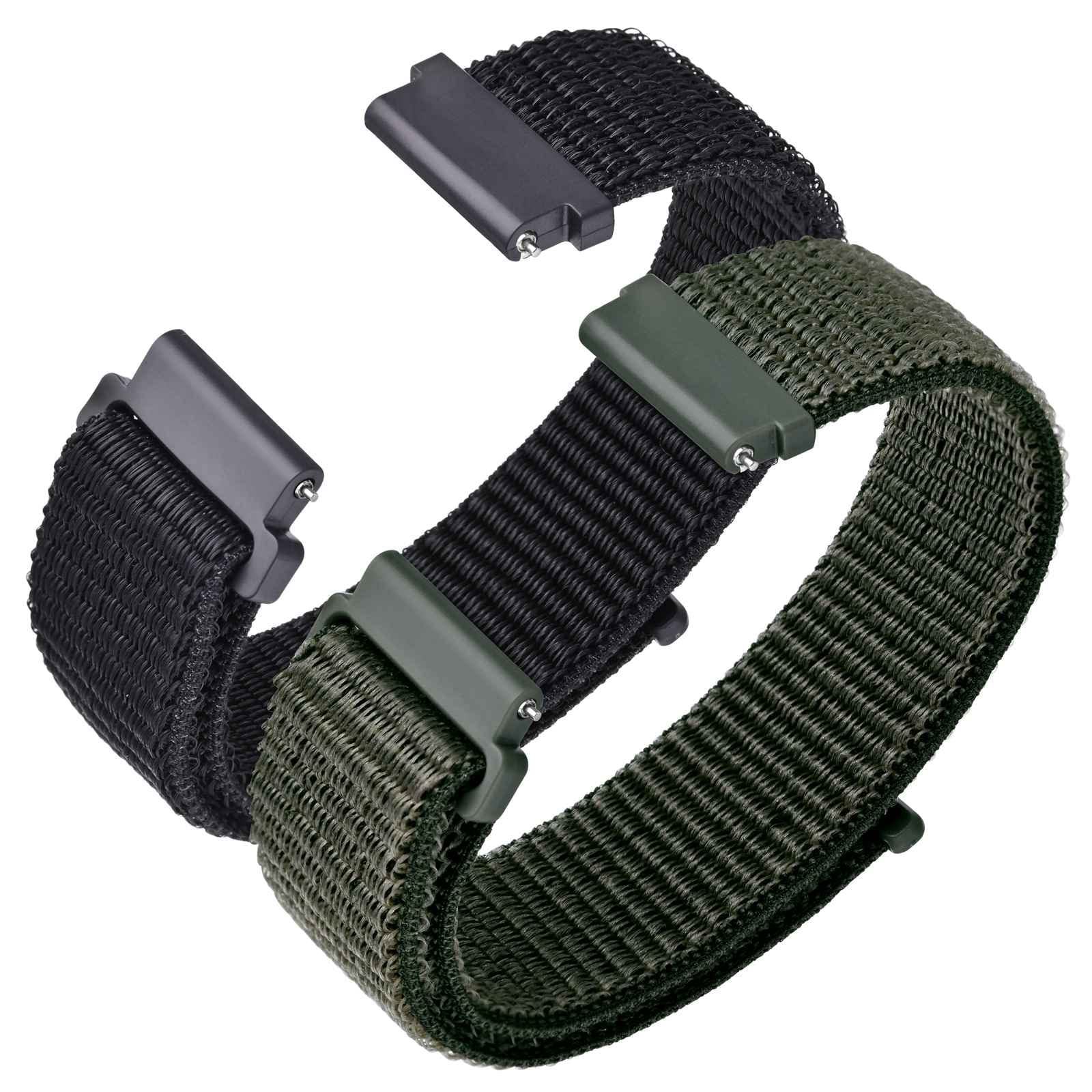 ANNEFIT Nylon Sport Loop Watch Bands 22mm, 2 Packs Quick Release Adjustable Strap for Men Women (Black and Army Green)