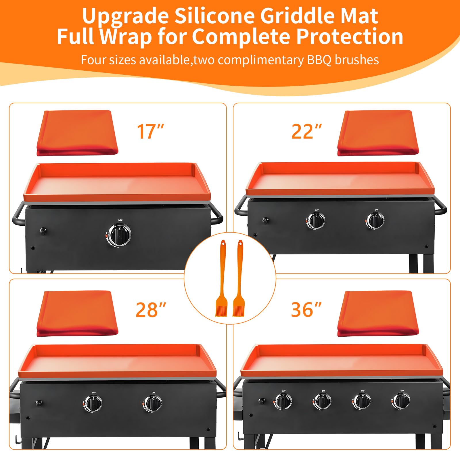 YOUEEFY Upgraded Silicone Griddle Mat 0f Full Cover for Blackstone Grill,28 Inch Blackstone Griddle Cover of Heavy Duty Food Grade Silicone,Keep The Griddle Clean and Prevent Rusting,Orange