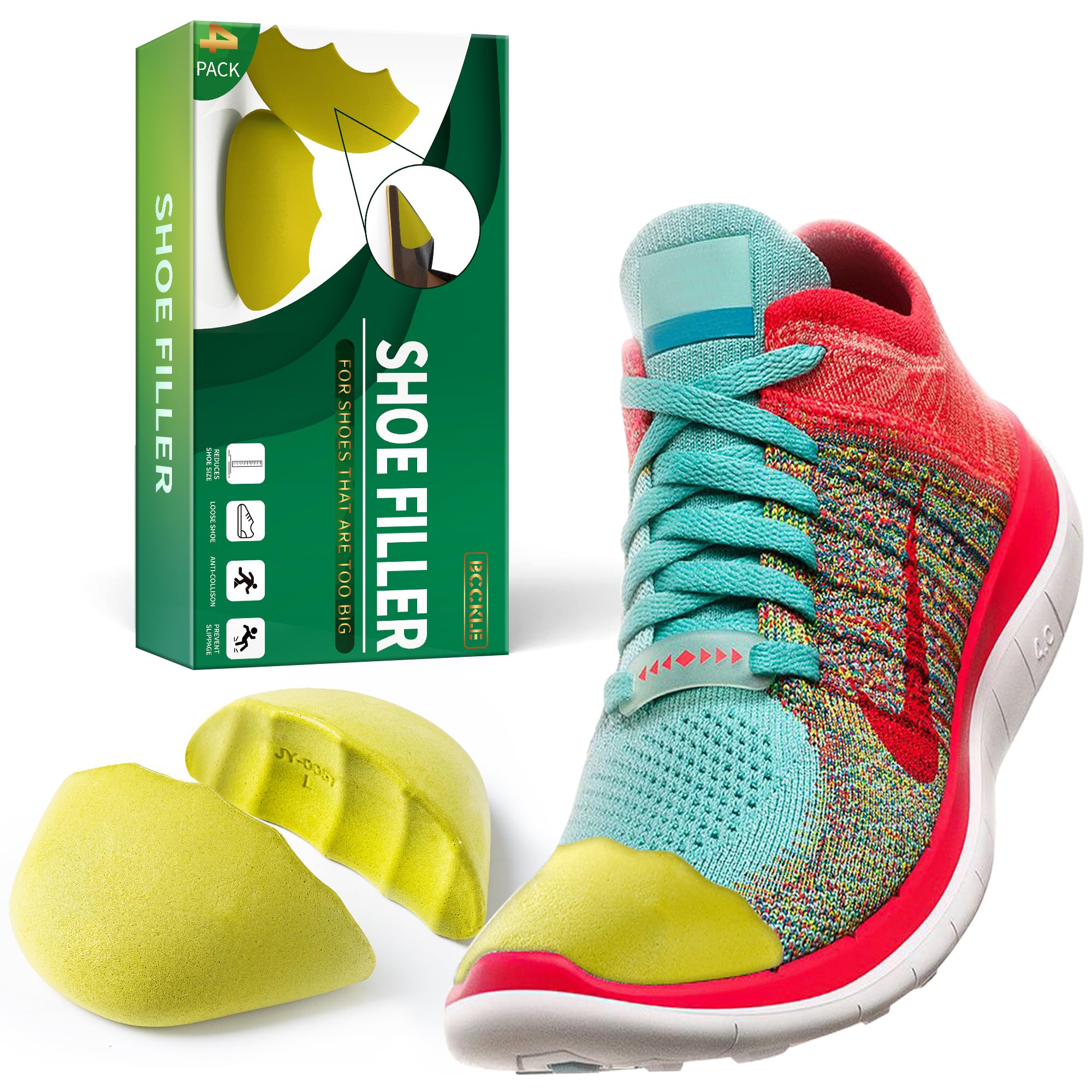 Shoe Fillers for Loose Shoe,Toe Filler Inserts,Shoe Inserts for Shoe Too Big,Heel sliping Make Shoes Fit,for Both Men and Women.Middle:(Half to One Size Bigger)/Green