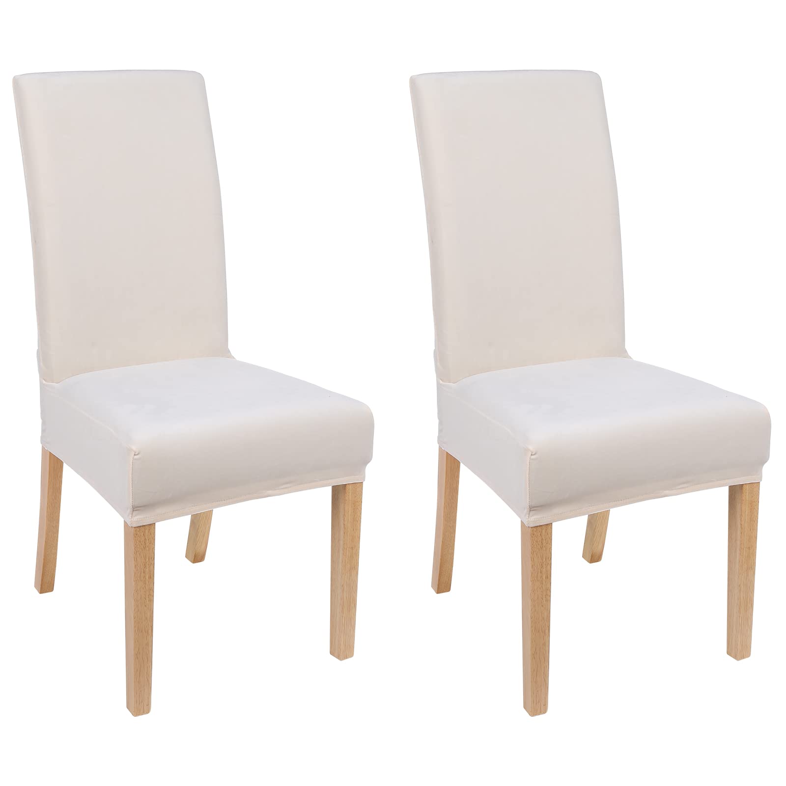 Smiry Velvet Stretch Chair Covers for Dining Room Set of 2, Soft Fit Removable Washable Kitchen Parsons Chair Slipcover Protector, Cream