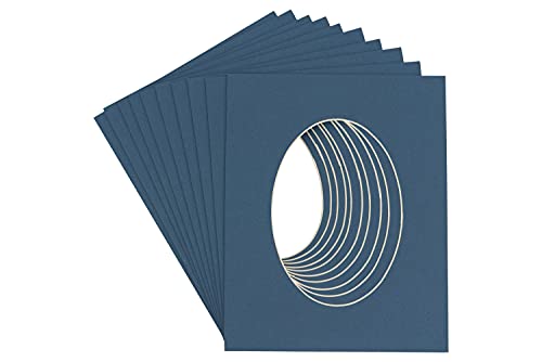 CountryArtHouse Steel Blue Acid Free 10x24 Oval Picture Frame Mat with White Core Bevel Cut for 8x20 Pictures - Fits 10x24 Frame - Pack of 10 Matboards