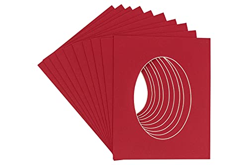 CountryArtHouse Deep Red Acid Free 13x19 Oval Picture Frame Mat with White Core Bevel Cut for 11.5x17 Pictures - Fits 13x19 Frame - Pack of 10 Matboards
