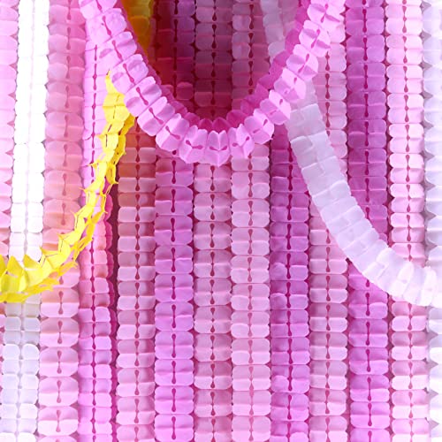 Pack of 6 Hanging Garland Four-Leaf Tissue Paper Flower Garland Reusable Party Streamers for Party Wedding Decorations, 10 Feet/3M (C07-Hot Pink)