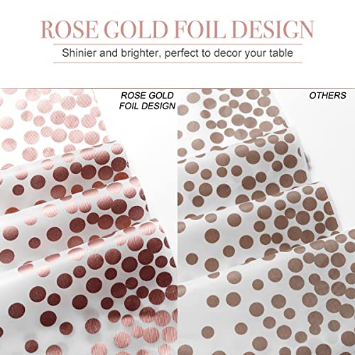 HOMIX Plastic Tablecloths for Rectangle Tables, 6 Pack Disposable Party Table Cloths, Rose Gold Dot Confetti Rectangular Table Covers with 30 Balloons for Parties Wedding Bridal Shower, 54" x 108"