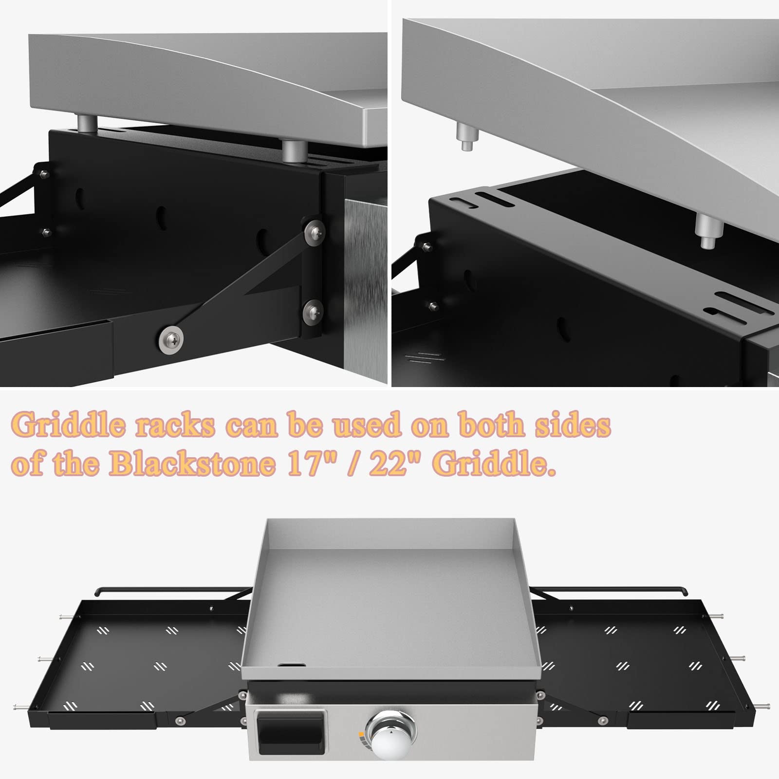 New Upgraded Griddle Caddy Shelf for Blackstone 17"/ 22"/ 28" Griddle, Addition Side Rack Storage Tray with Paper Towel Holder, Spatula Holder and 3 Hooks Organizer for Blackstone Grill Accessories