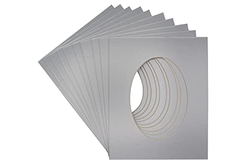 CountryArtHouse Metallic Silver Acid Free 8x11 Oval Picture Frame Mat with White Core Bevel Cut for 5.5x8.5 Pictures - Fits 8x11 Frame - Pack of 10 Matboards