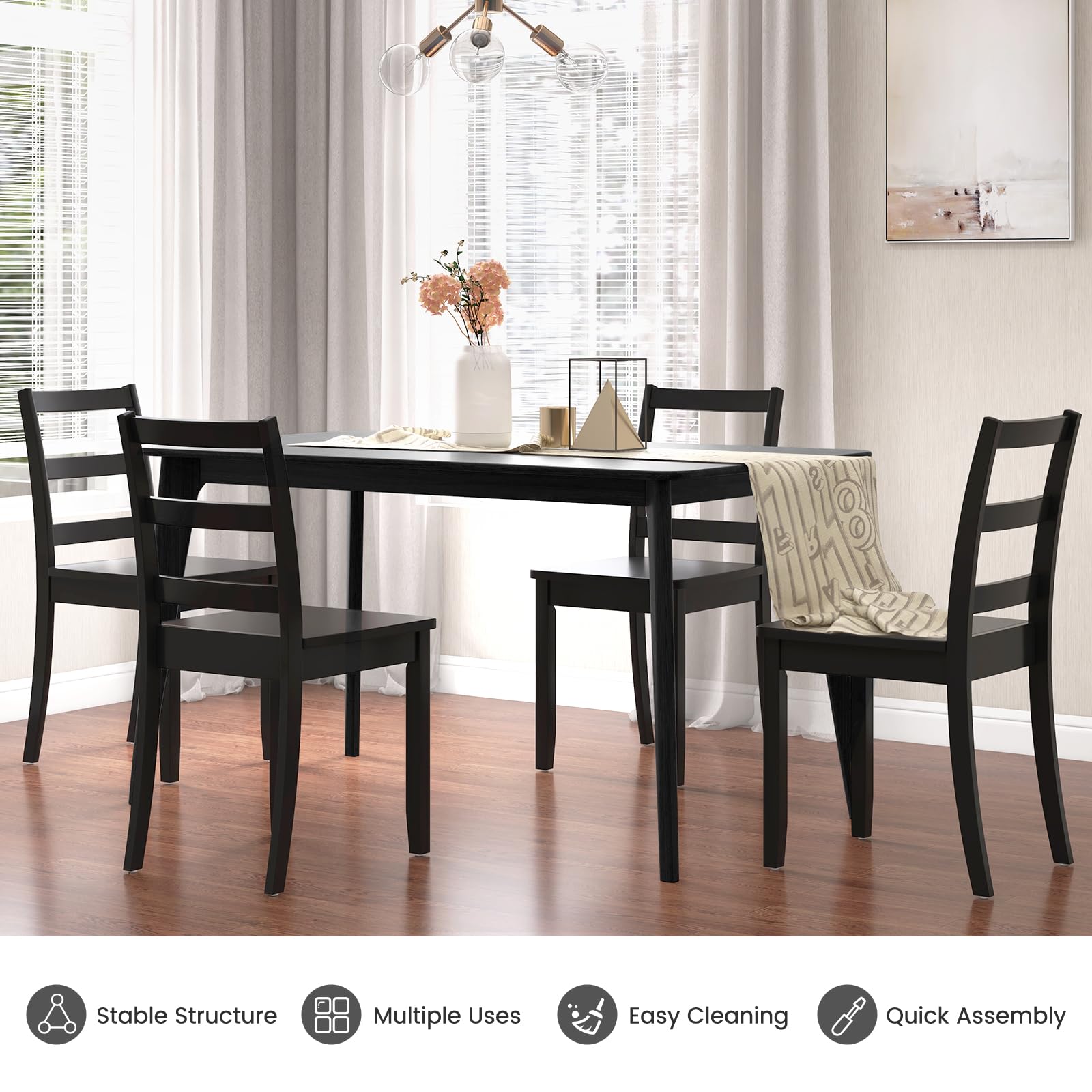 GOFLAME Dining Chairs Set of 4, Ladder Back Side Chairs with Solid Rubber Wood Legs & Non-Slip Food Pads, 2-Pack Space-Saving Armless Dining Chairs for Dining Room, Living Room, Restaurant, Black