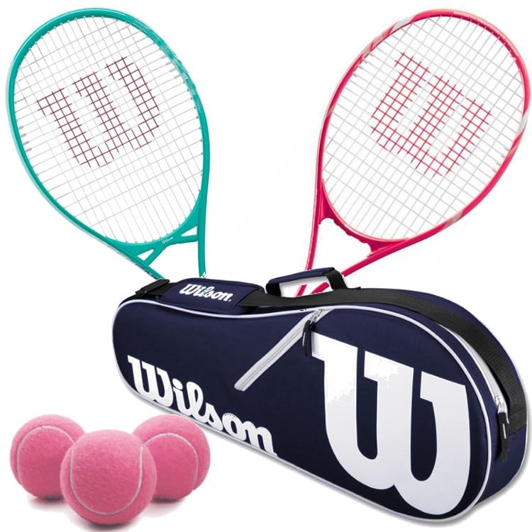 Wilson Essence + Tempest Pro Lite Tennis Racquet Doubles Bundle w (1) Advantage II Tennis Bag (Pink) and (3) Pink Tennis Balls