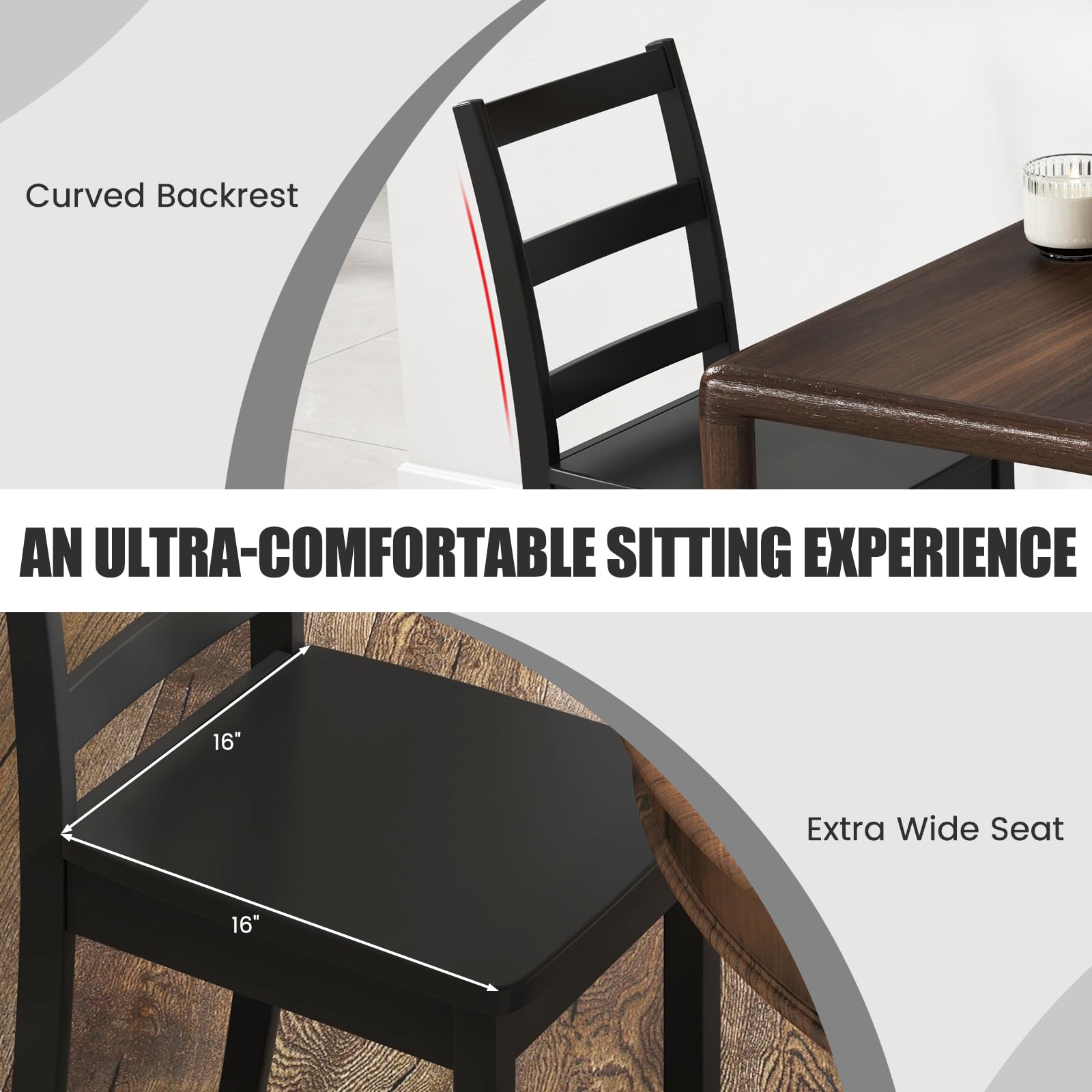 GOFLAME Dining Chairs Set of 4, Ladder Back Side Chairs with Solid Rubber Wood Legs & Non-Slip Food Pads, 2-Pack Space-Saving Armless Dining Chairs for Dining Room, Living Room, Restaurant, Black