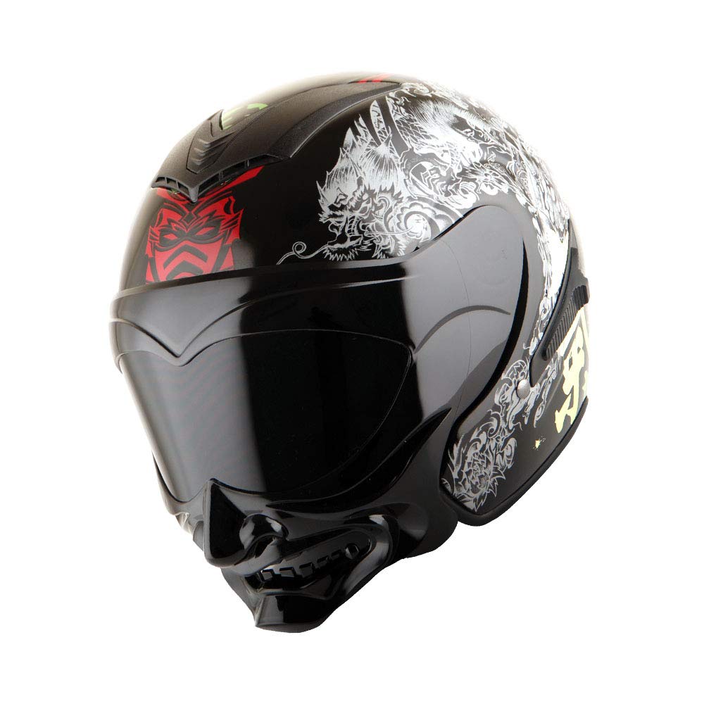 1Storm Motorcycle Open Face Fiber Glass Dual Visor Helmet Scooter Classical Knight Bike Samurai Black + One Extra Clear Shield