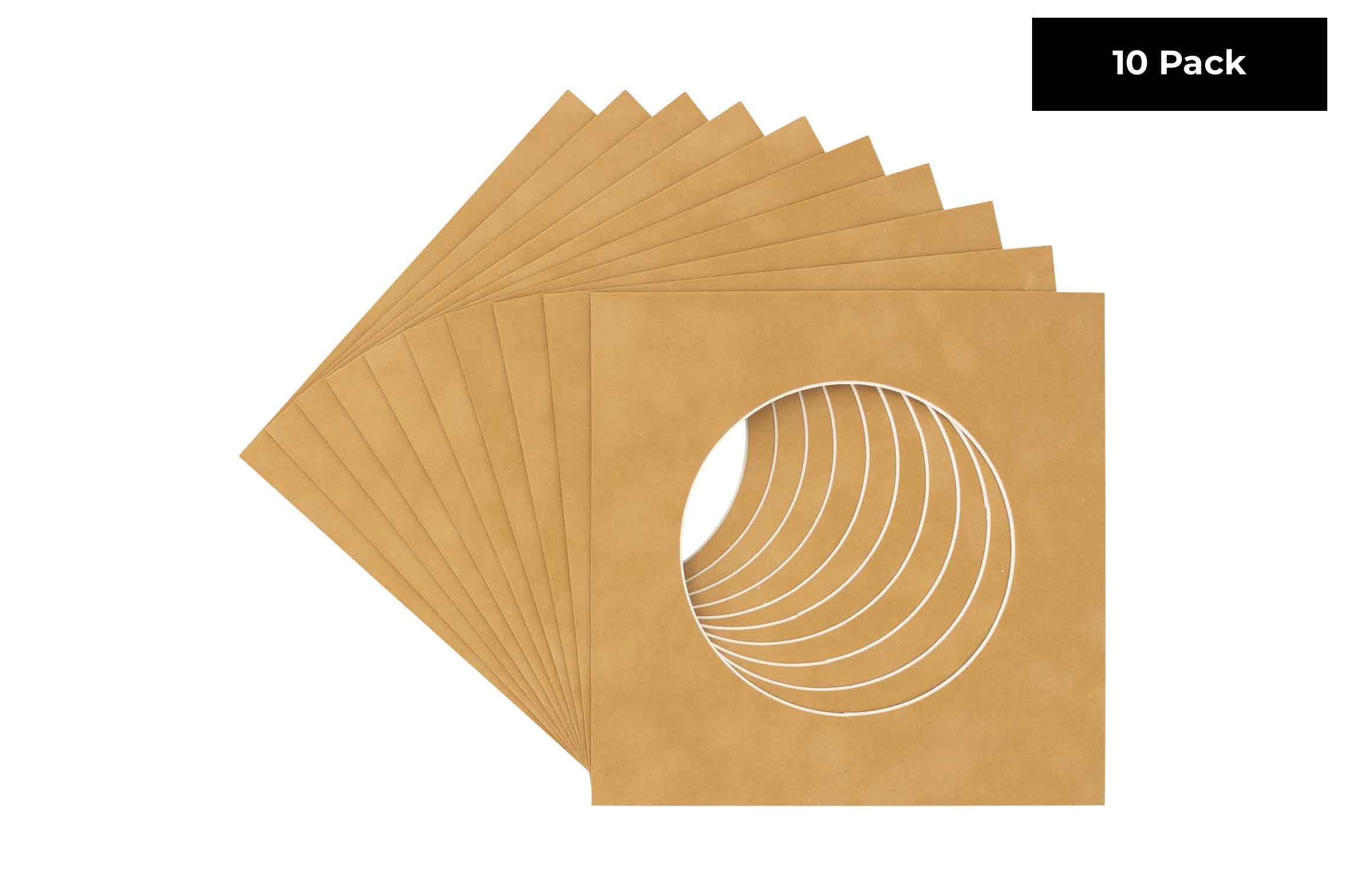 CountryArtHouse Beige Suede Acid Free 6x6 Circle Picture Frame Mat with White Core Bevel Cut for 3x3 Pictures - Fits 6x6 Frame - Pack of 10 Matboards