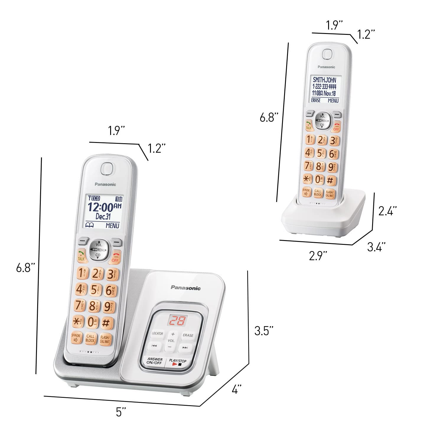 Panasonic Expandable Cordless Phone System with Answering Machine and Call Block - 3 Cordless Handsets - KX-TGD633W (White/Silver)