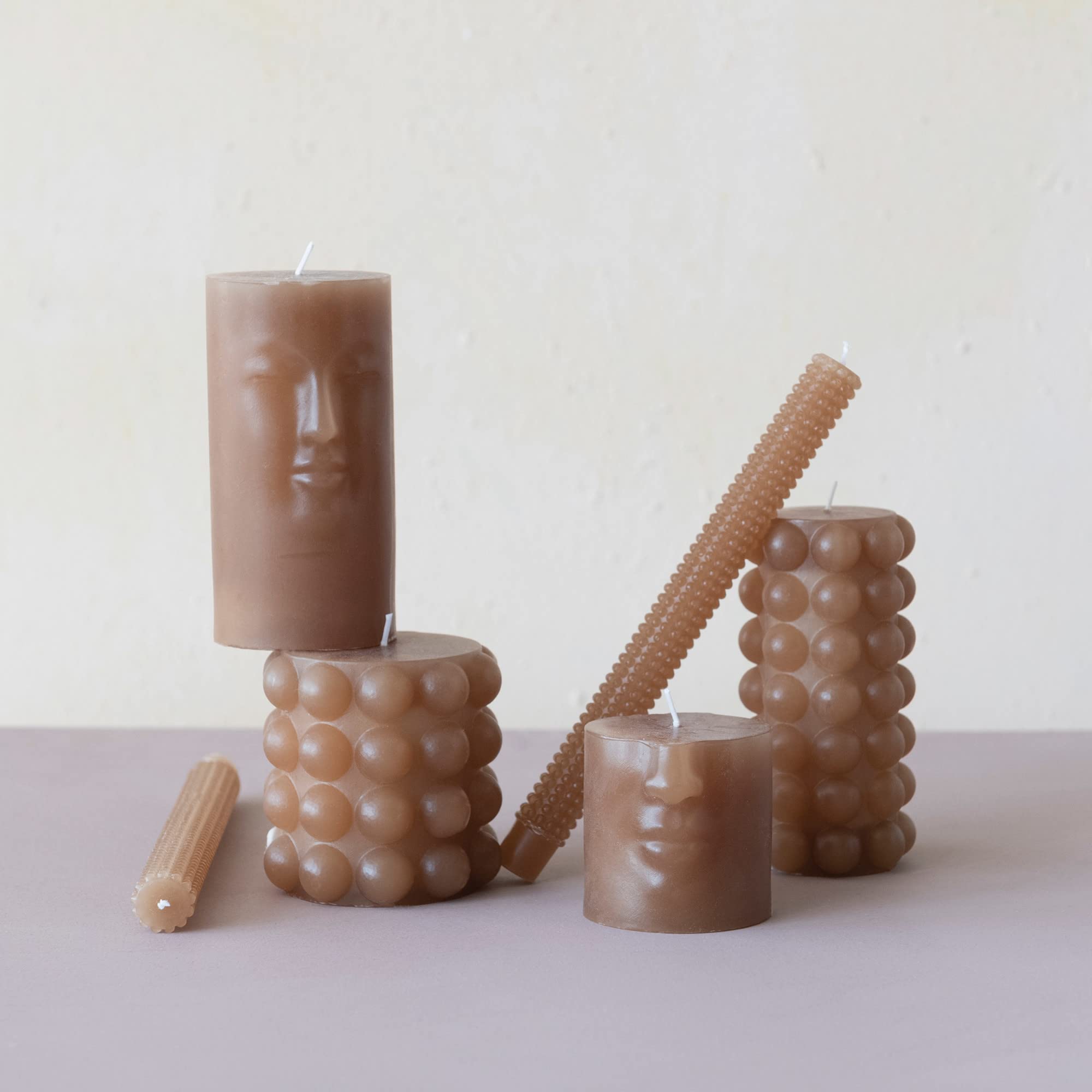 Creative Co-Op Unscented Hobnail Pillar, Cappuccino Candles, 4" L x 4" W x 4" H, Brown