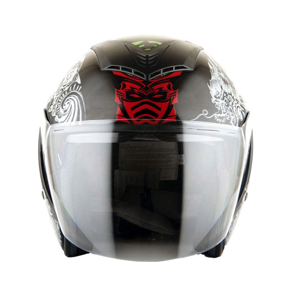1Storm Motorcycle Open Face Fiber Glass Dual Visor Helmet Scooter Classical Knight Bike Samurai Black + One Extra Clear Shield