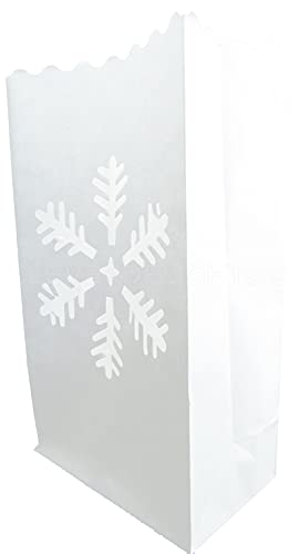 CleverDelights White Luminary Bags - 20 Count - Snowflake Design - Christmas Holiday Luminaria