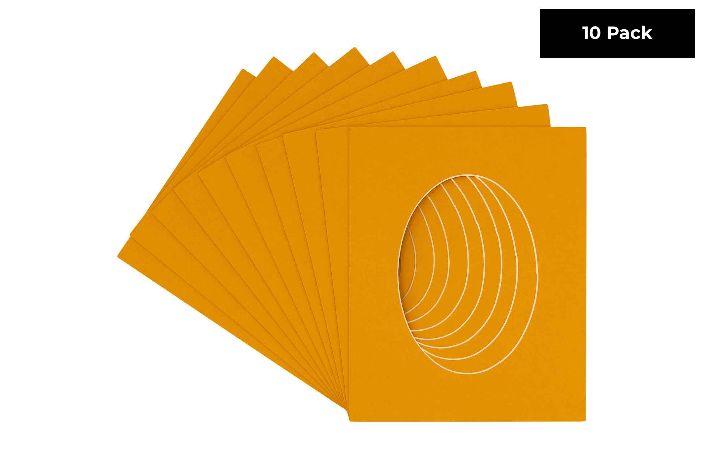 CountryArtHouse Golden Orange Acid Free 8x10 Oval Picture Frame Mat with White Core Bevel Cut for 5.5x8.5 Pictures - Fits 8x10 Frame - Pack of 10 Matboards