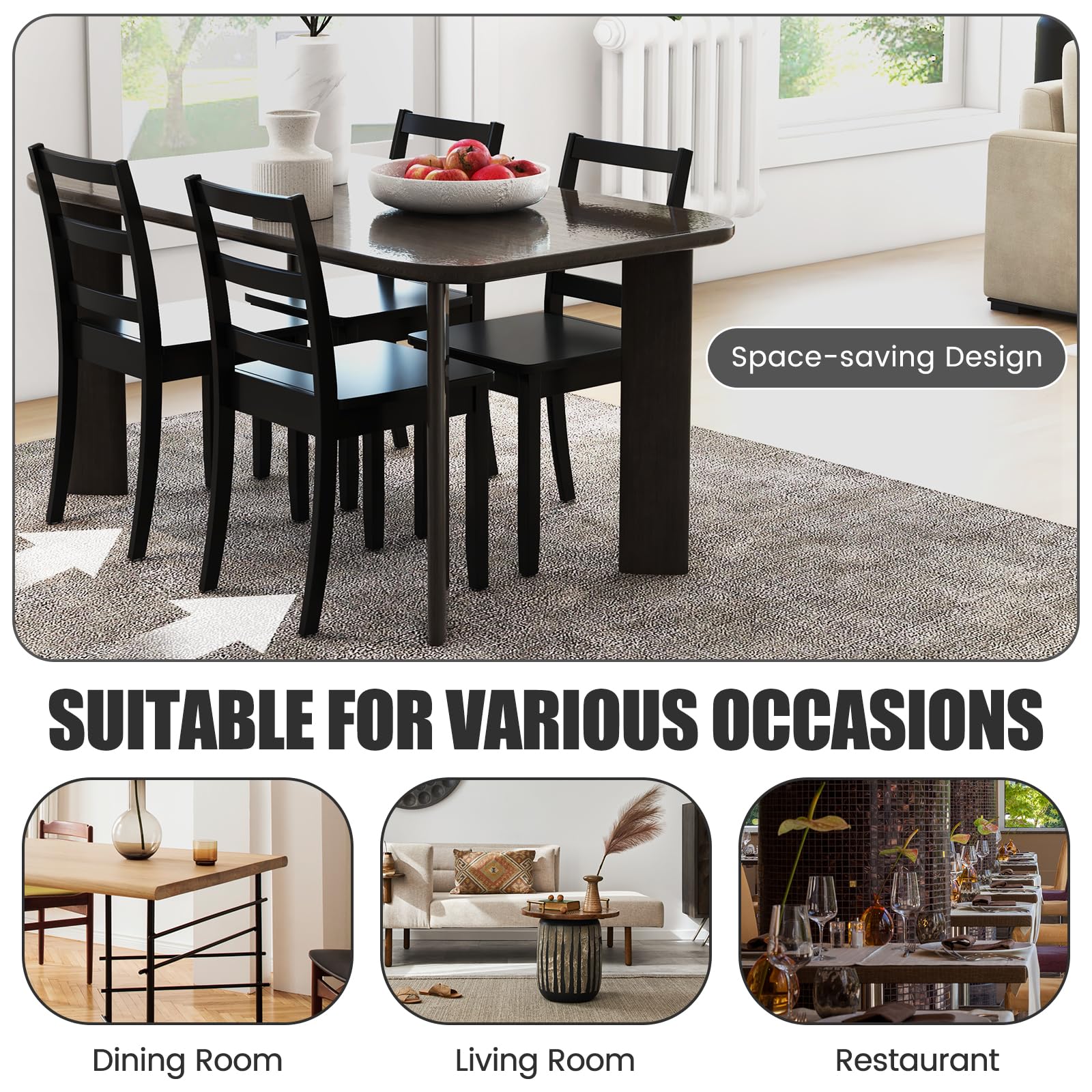 GOFLAME Dining Chairs Set of 4, Ladder Back Side Chairs with Solid Rubber Wood Legs & Non-Slip Food Pads, 2-Pack Space-Saving Armless Dining Chairs for Dining Room, Living Room, Restaurant, Black