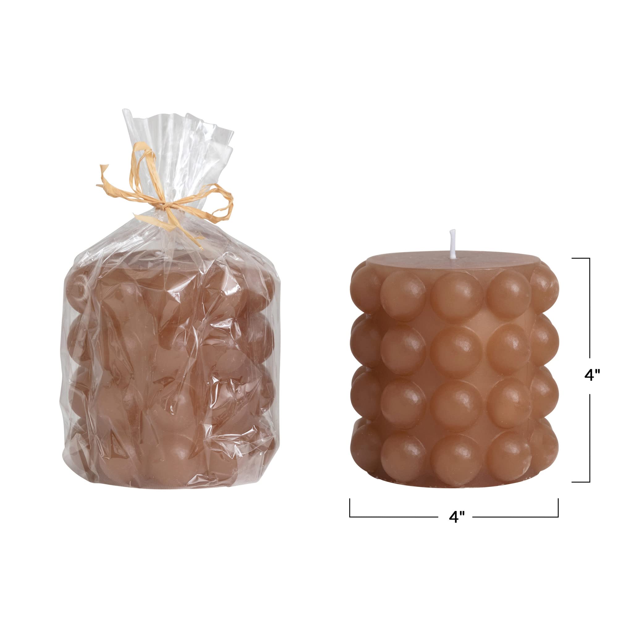 Creative Co-Op Unscented Hobnail Pillar, Cappuccino Candles, 4" L x 4" W x 4" H, Brown