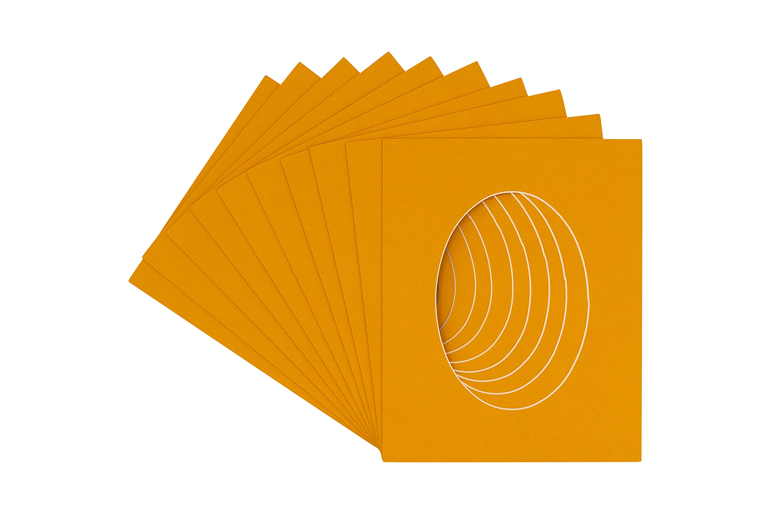 CountryArtHouse Golden Orange Acid Free 8x10 Oval Picture Frame Mat with White Core Bevel Cut for 5.5x8.5 Pictures - Fits 8x10 Frame - Pack of 10 Matboards