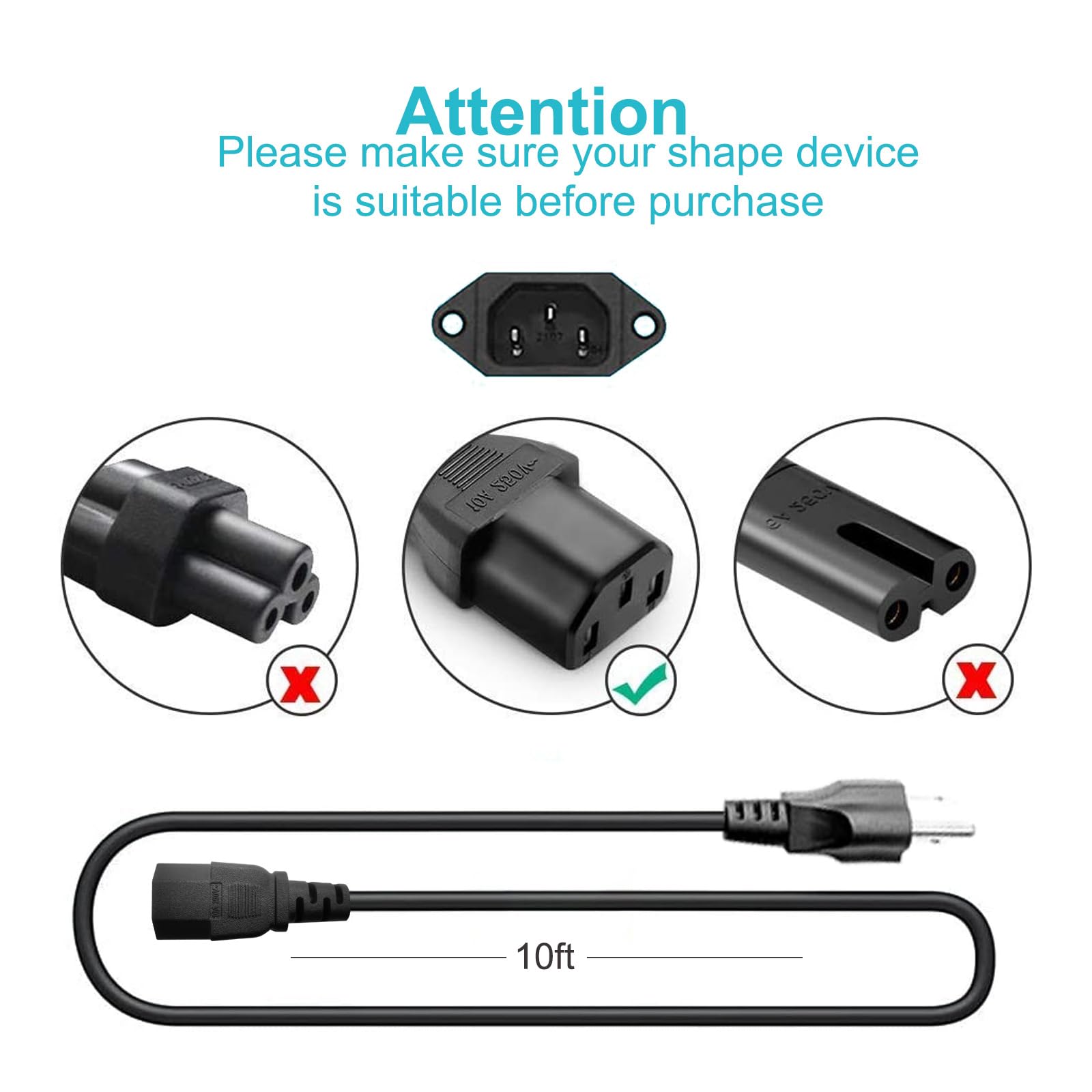 3 Prong AC TV Power Cord Cable for Panasonic Plasma TV, Panasonic Viera TV, LG TV, 3D Printer Computers, TVs, Monitors & More Charger Replacement Power Cable
