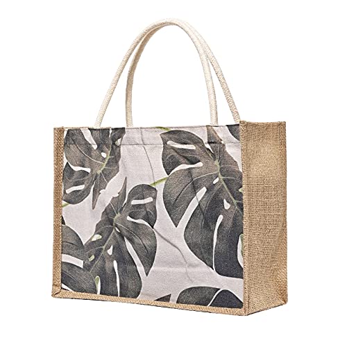 Leaves Burlap Tote Bag With Sturdy Handle, Shopping bag，Reuseable Bags for Wedding Favors, Daily use，13×4.7×9.4 in