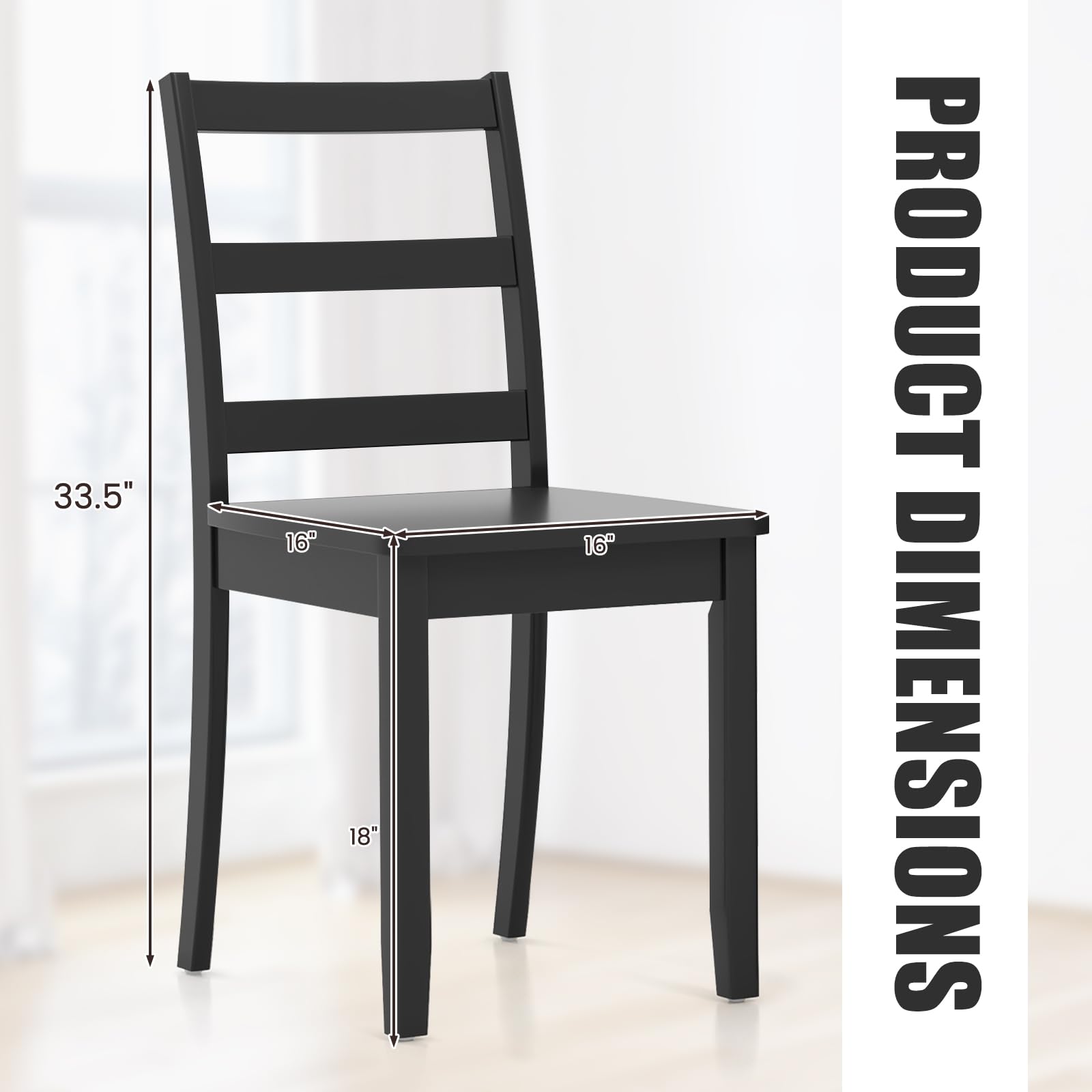 GOFLAME Dining Chairs Set of 4, Ladder Back Side Chairs with Solid Rubber Wood Legs & Non-Slip Food Pads, 2-Pack Space-Saving Armless Dining Chairs for Dining Room, Living Room, Restaurant, Black