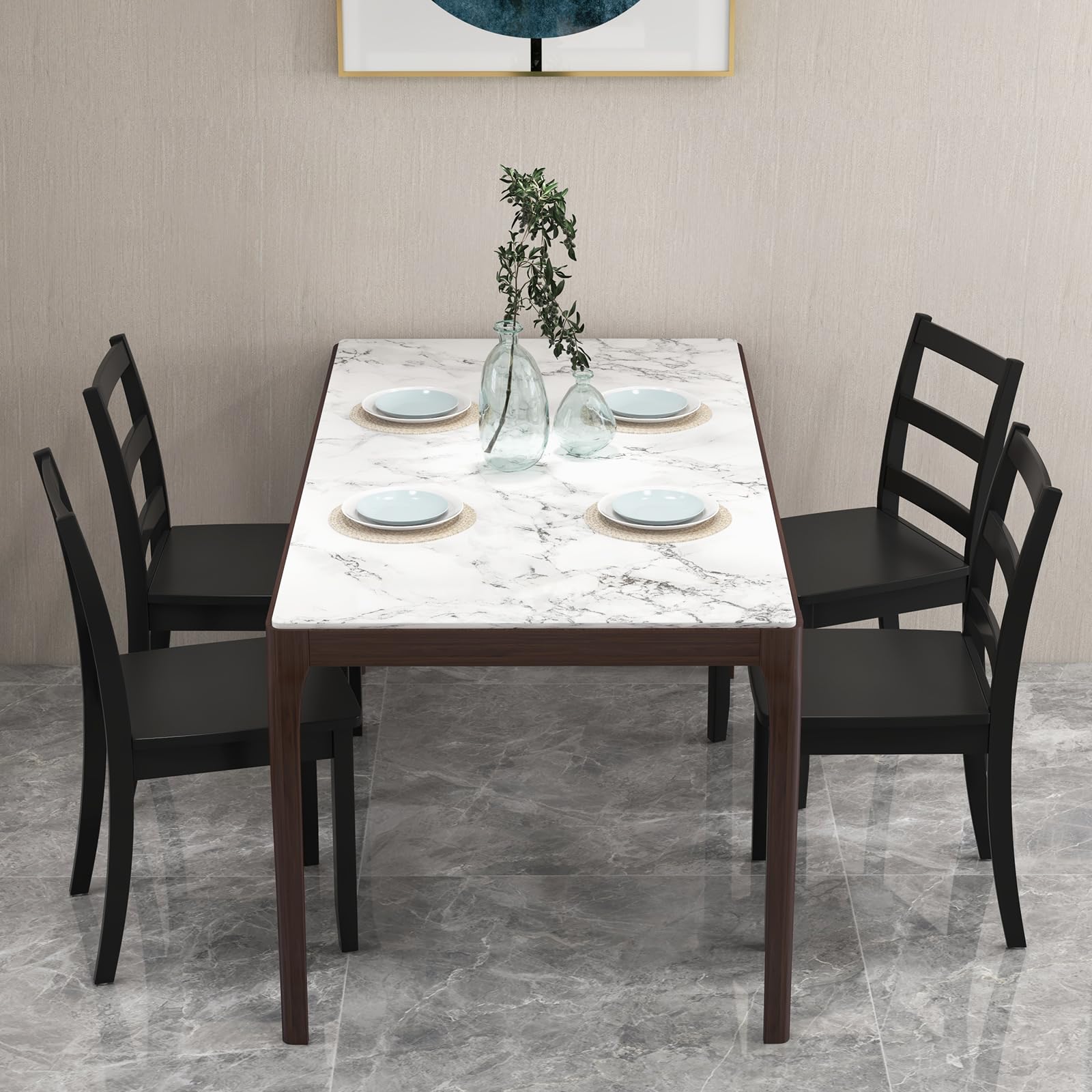 GOFLAME Dining Chairs Set of 4, Ladder Back Side Chairs with Solid Rubber Wood Legs & Non-Slip Food Pads, 2-Pack Space-Saving Armless Dining Chairs for Dining Room, Living Room, Restaurant, Black