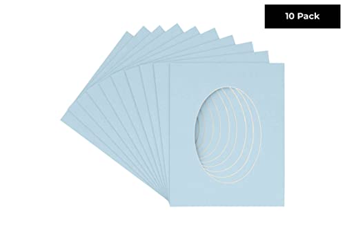 CountryArtHouse Baby Blue Acid Free 8.5x11 Oval Picture Frame Mat with White Core Bevel Cut for 5.5x8.5 Pictures - Fits 8.5x11 Frame - Pack of 10 Matboards