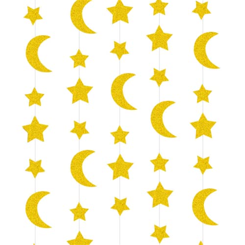 TOSFUYA Gold Star Moon Garland, Hanging Banner Decoration for Wedding Birthday Baby Shower Party Decoration 26 Ft