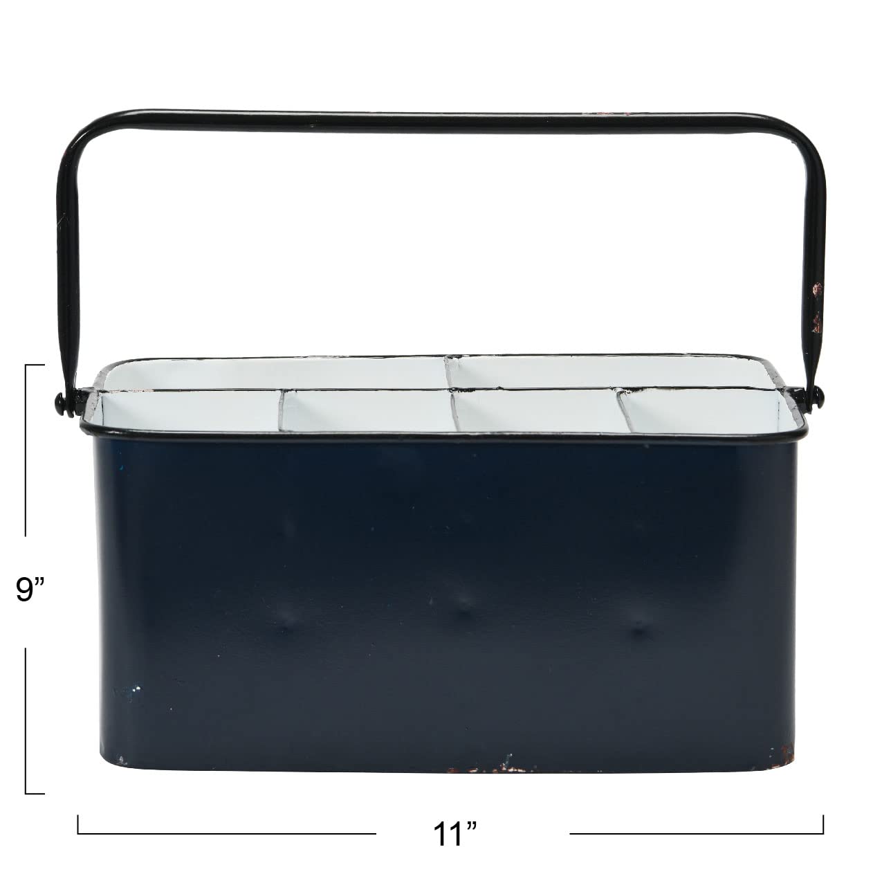 Creative Co-Op Farmhouse Metal Storage Caddy with 6 Compartments and Handle, Distressed Blue and White