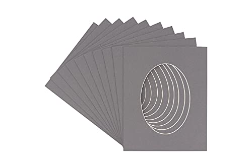 CountryArtHouse Charcoal Acid Free 7x9 Oval Picture Frame Mat with White Core Bevel Cut for 5x6 Pictures - Fits 7x9 Frame - Pack of 10 Matboards