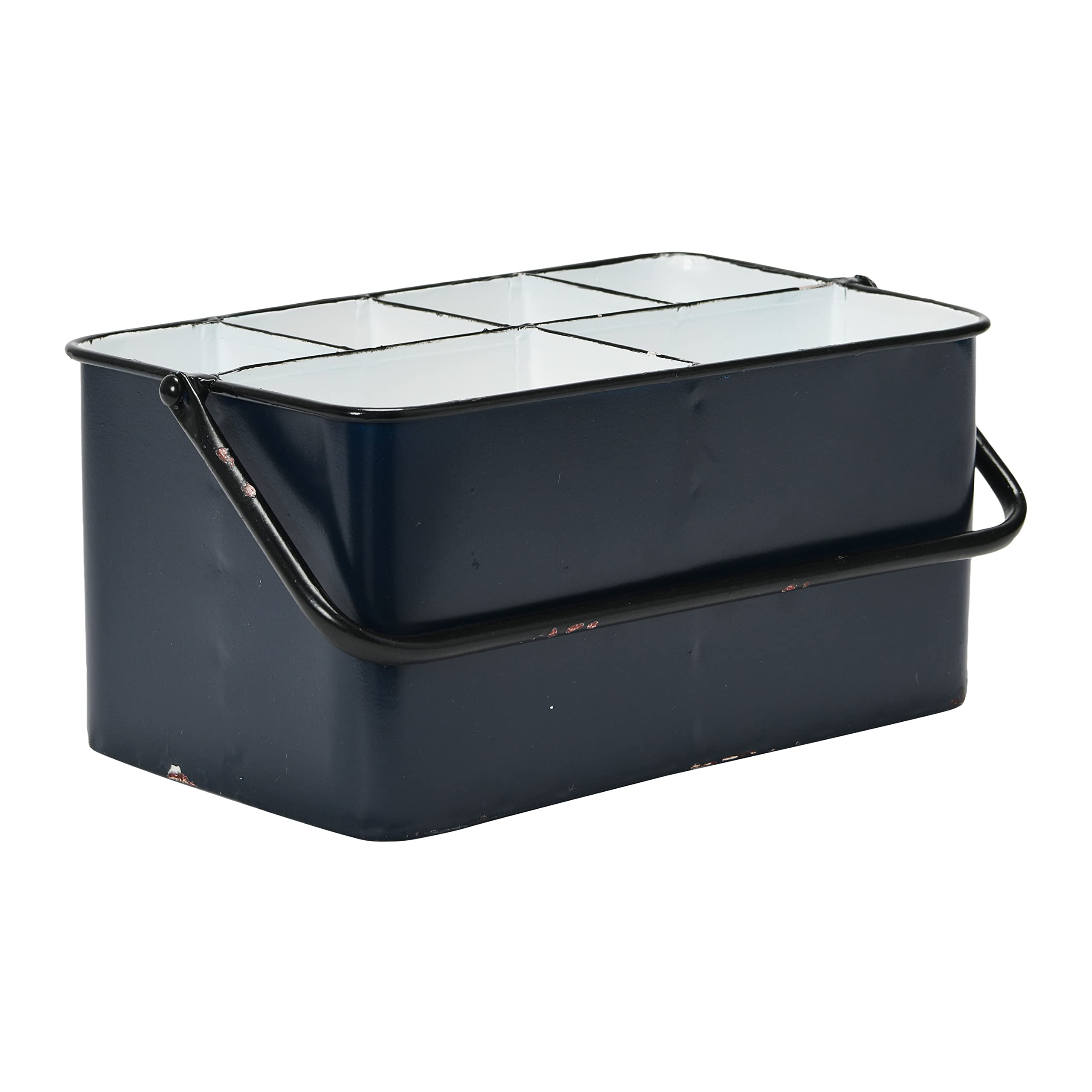 Creative Co-Op Farmhouse Metal Storage Caddy with 6 Compartments and Handle, Distressed Blue and White