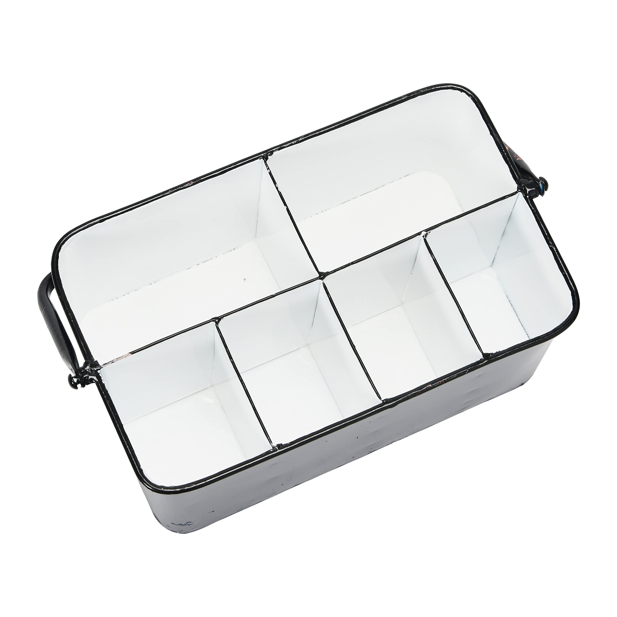 Creative Co-Op Farmhouse Metal Storage Caddy with 6 Compartments and Handle, Distressed Blue and White