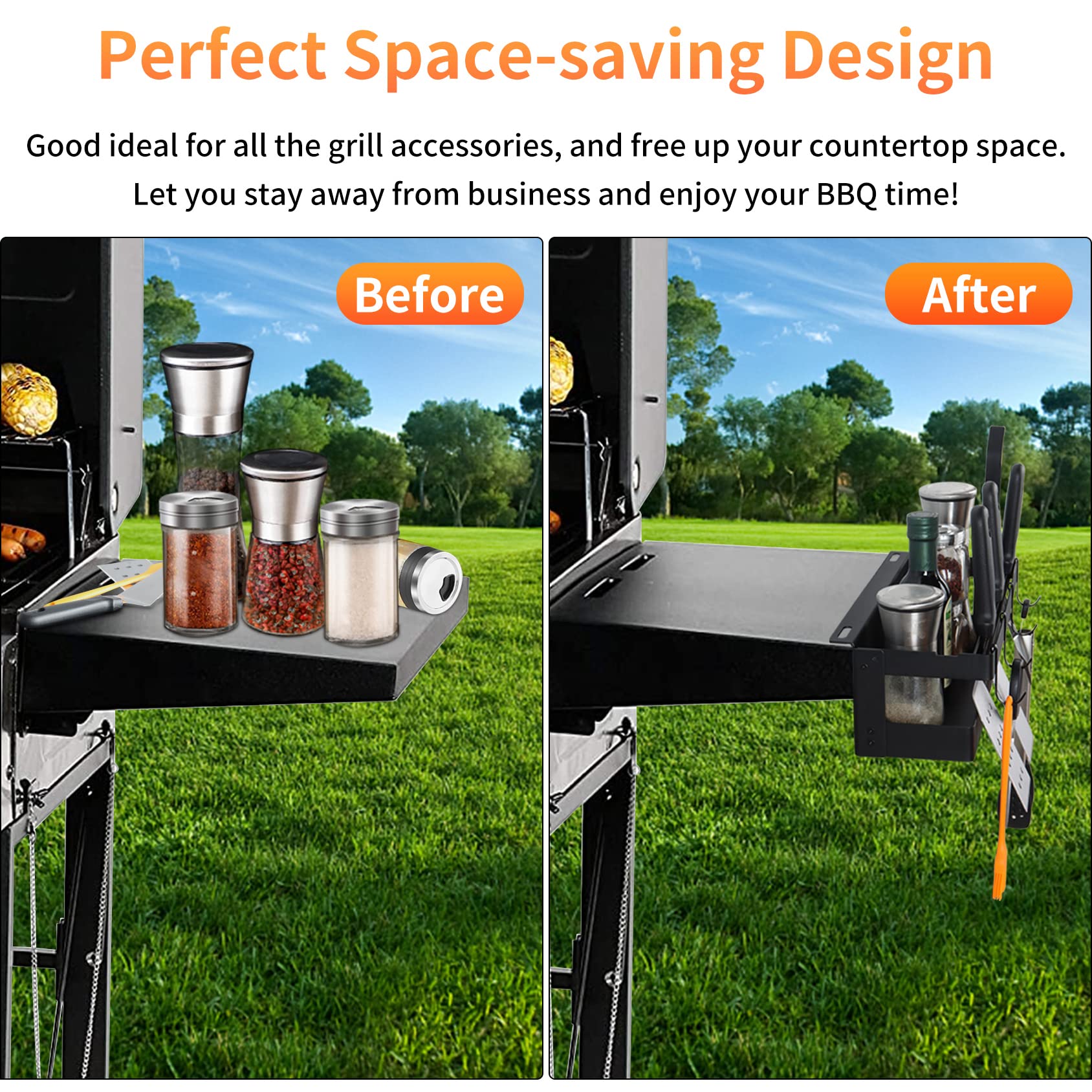 Griddle Caddy for Blackstone 36"/28"/17" Grill Utensil Storage, Grill Caddy for Outdoor Grill Blackstone Griddle Accessories Organizer, BBQ Caddy with Paper Towel Holder, Spatulas Slot, 4 J-Hooks